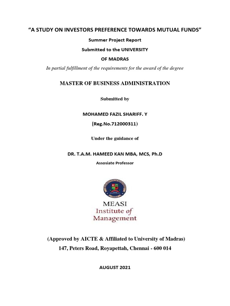 A Study On Investors Preference Towards Mutual Funds. Shows What Type ...