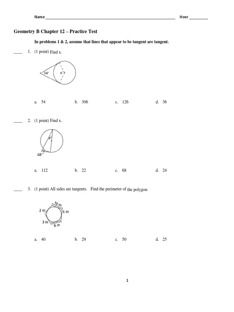 Geometry B Chapter 12 - Practice Test | PDF | Circle | Geometric Shapes