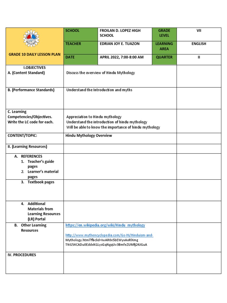 Grade 10 Daily Lesson Plan | PDF | Reincarnation | Vedas