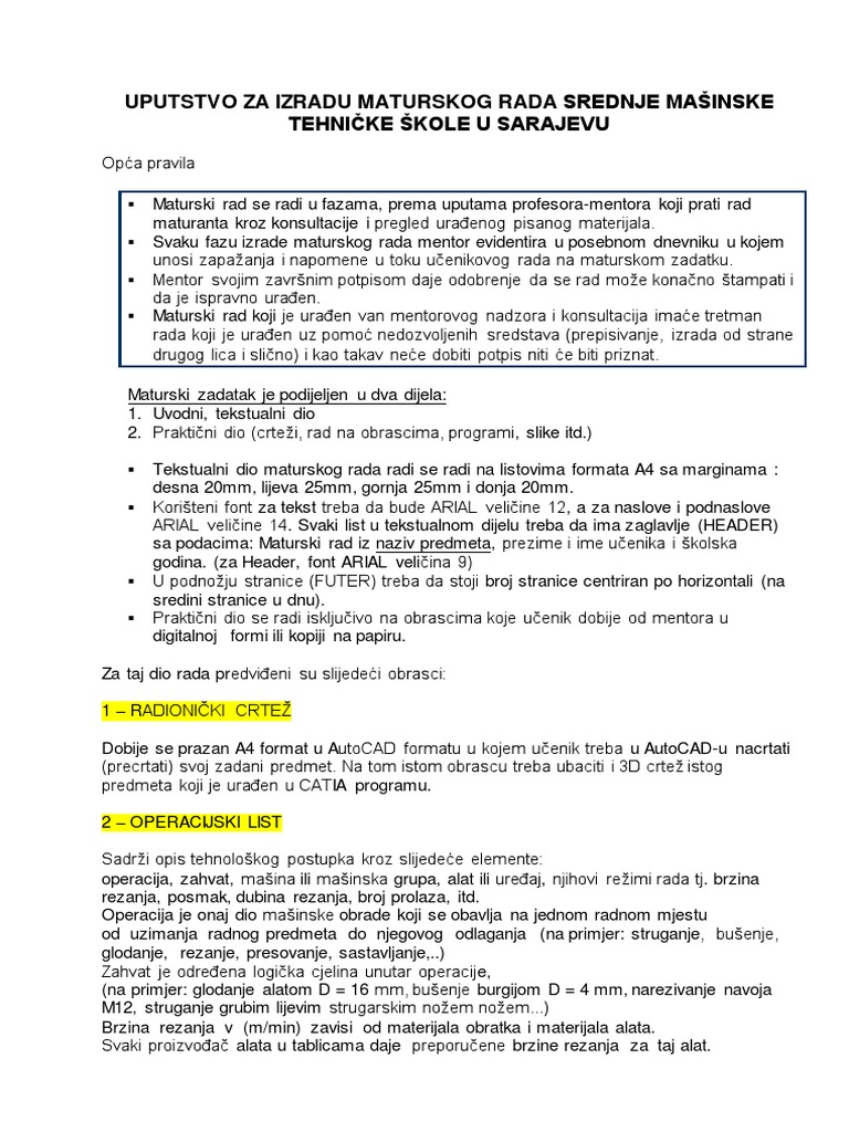 Uputstvo Za Izradu Maturskog Rada SMTŠ | PDF