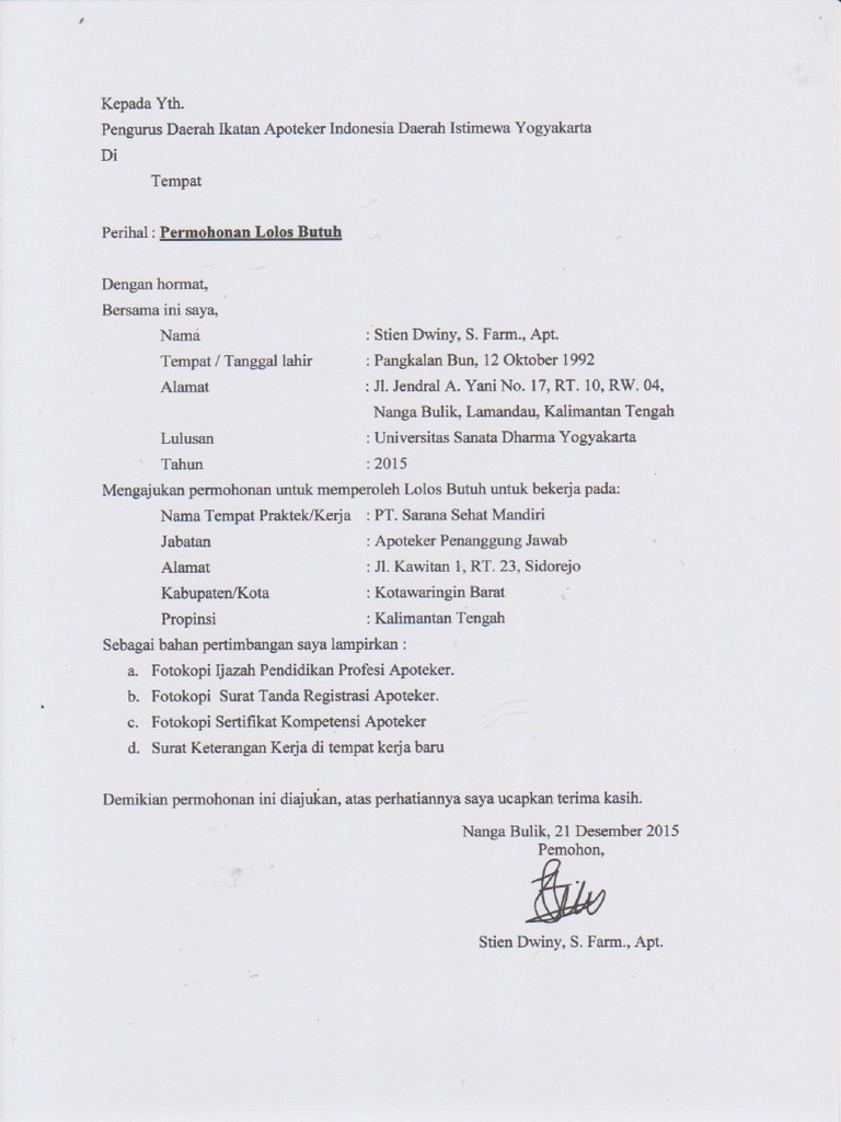 Surat Permohonan Lolos Butuh | PDF Surat Permohonan Lolos Butuh | PDF