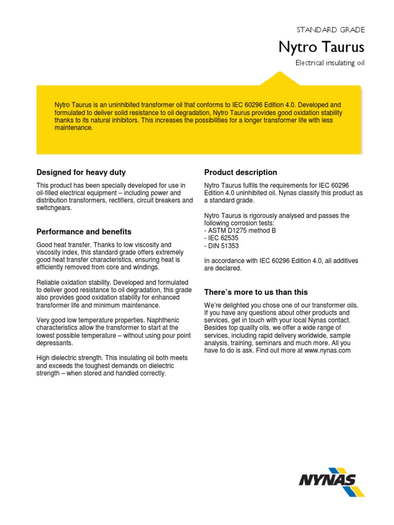 PDS Nytro Taurus en | PDF | Transformer | Chemical Substances