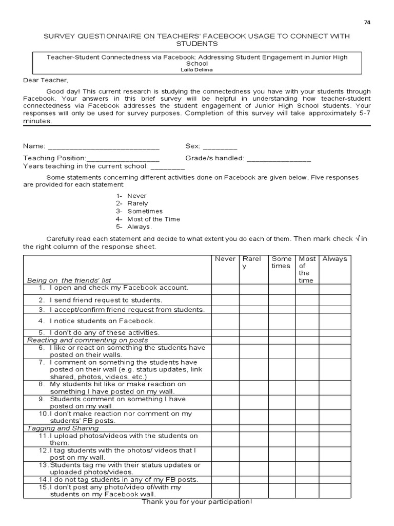 Quantitative Research Questionnaire