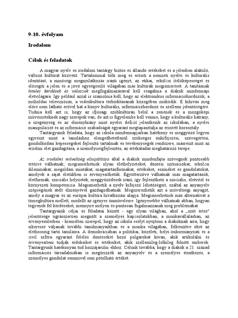 Irodalom 9 10 | PDF