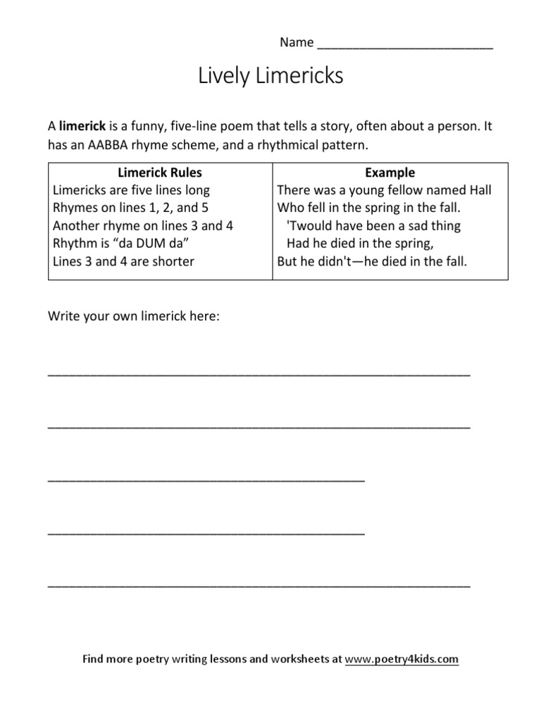 Lively Limericks: Limerick Rules Example | PDF | General Fiction