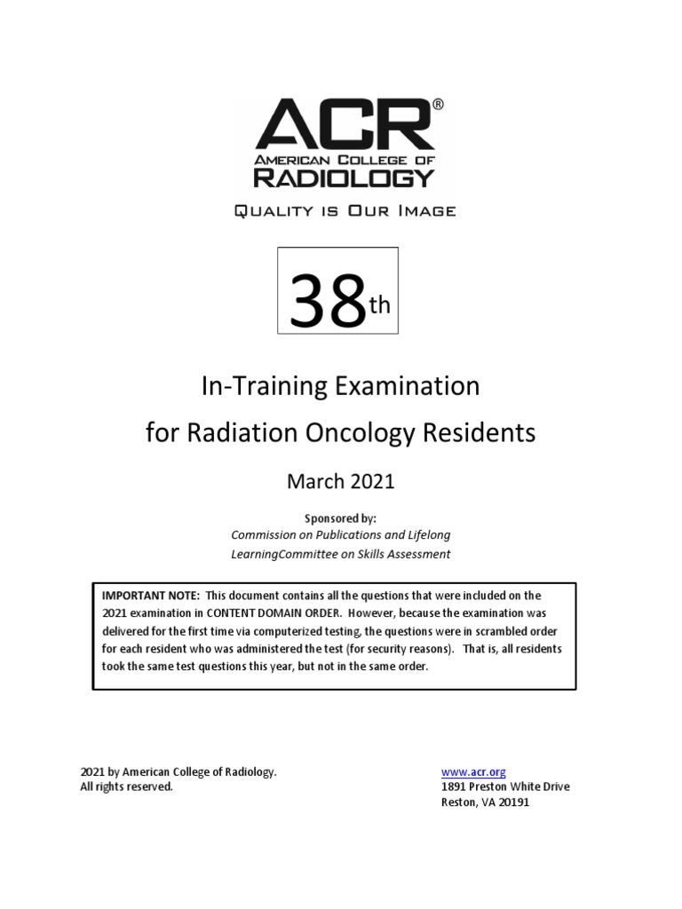ACR 2021 TXIT Exam - Assembled | PDF | Breast Cancer | Radiation Therapy