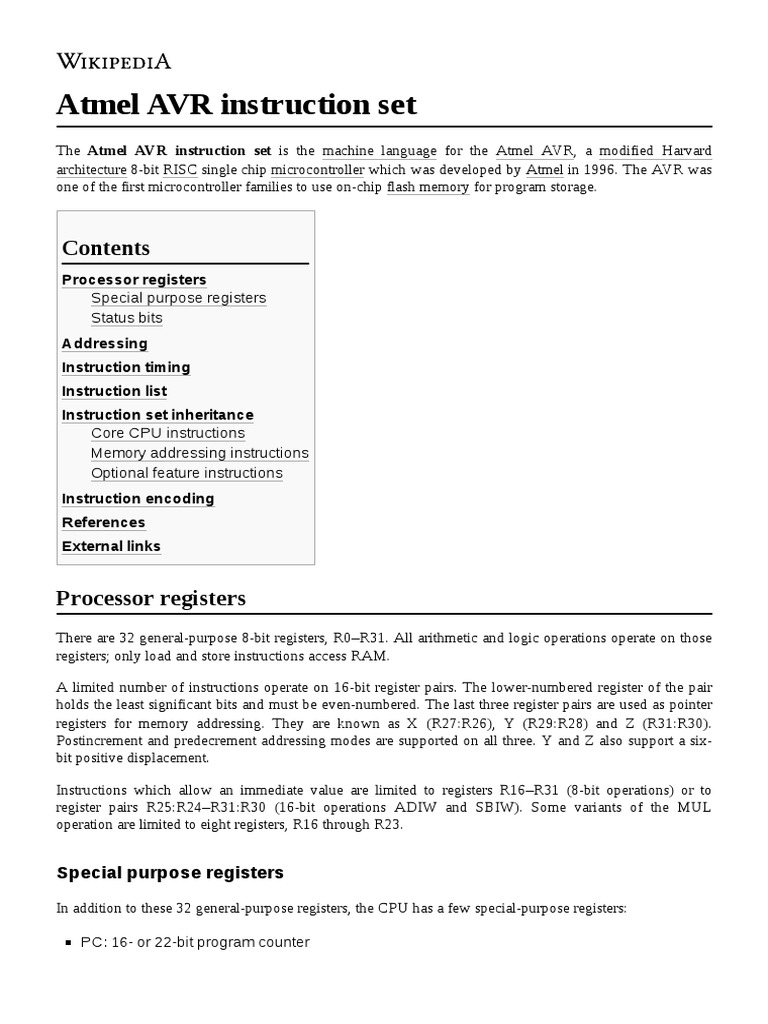 Atmel AVR Instruction Set | PDF