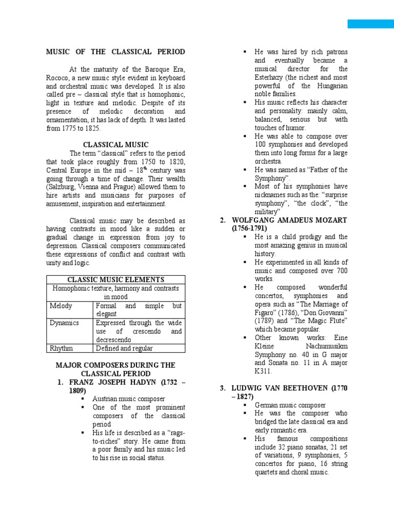 (Grade 9) MAPEH (Music) - Music of The Classical Period (2nd) | PDF | Concerto | Classical ...