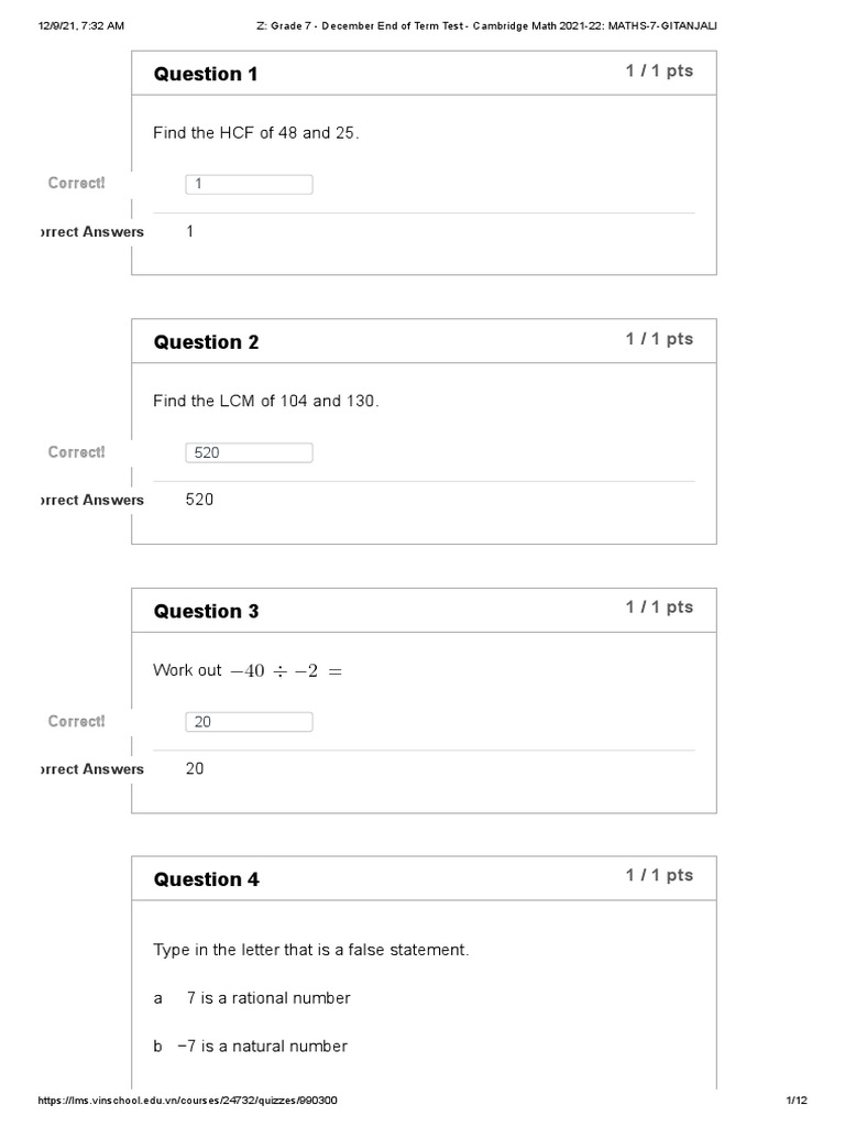 Grade 7 Maths December Test 2021-22 | PDF | Numbers | Triangle