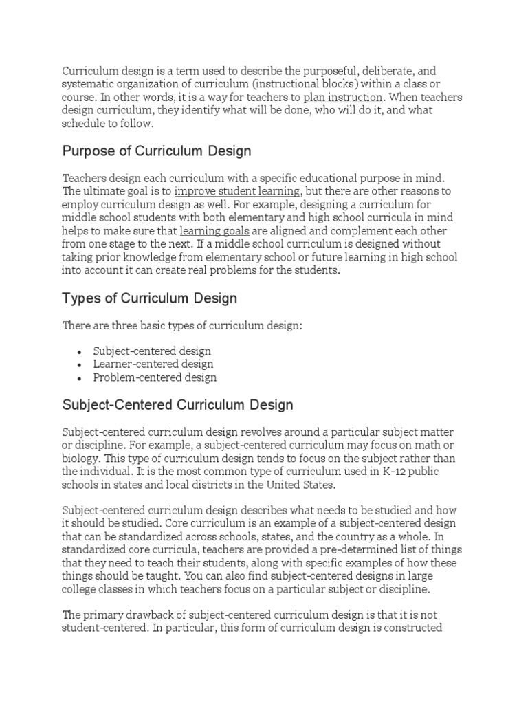 Curriculum Design Is A Term Used To Describe The Purposeful | PDF ...