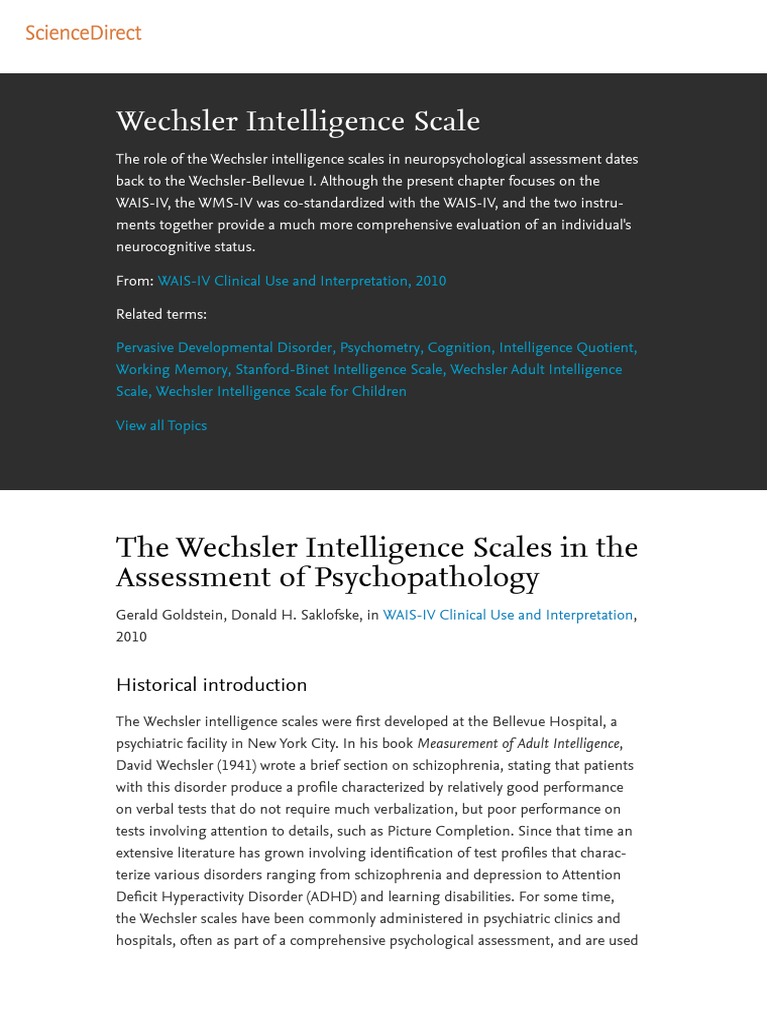 WAIS | PDF | Wechsler Adult Intelligence Scale | Intelligence Quotient