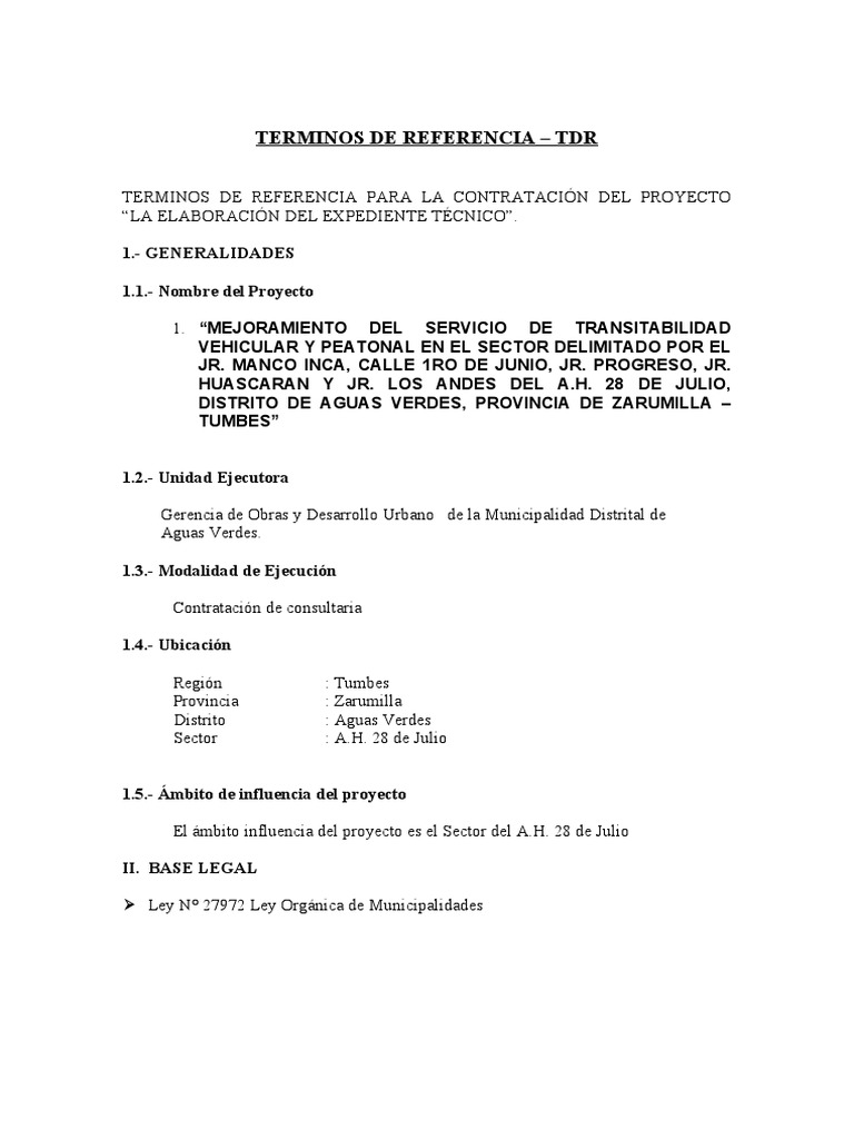 Modelo de Términos de Referencia | PDF