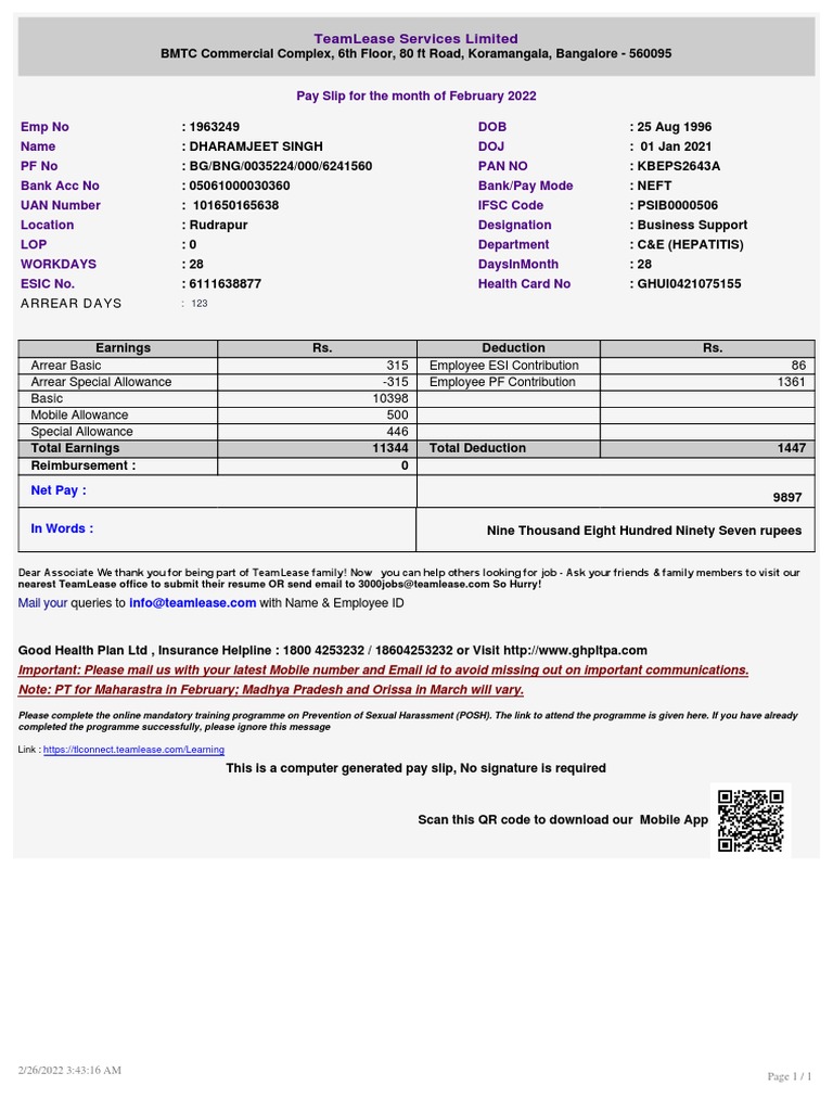 February 2022 - PaySlip | PDF | Computing