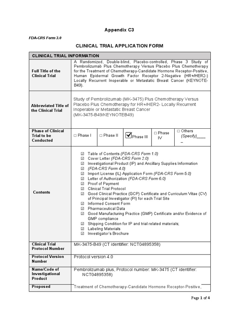 Appendix C3 - CT Application Form | PDF | Clinical Trial | Medicine
