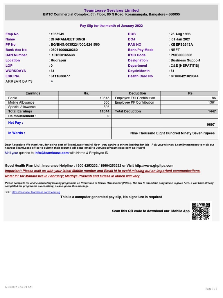 January 2022 - PaySlip | PDF | Computing