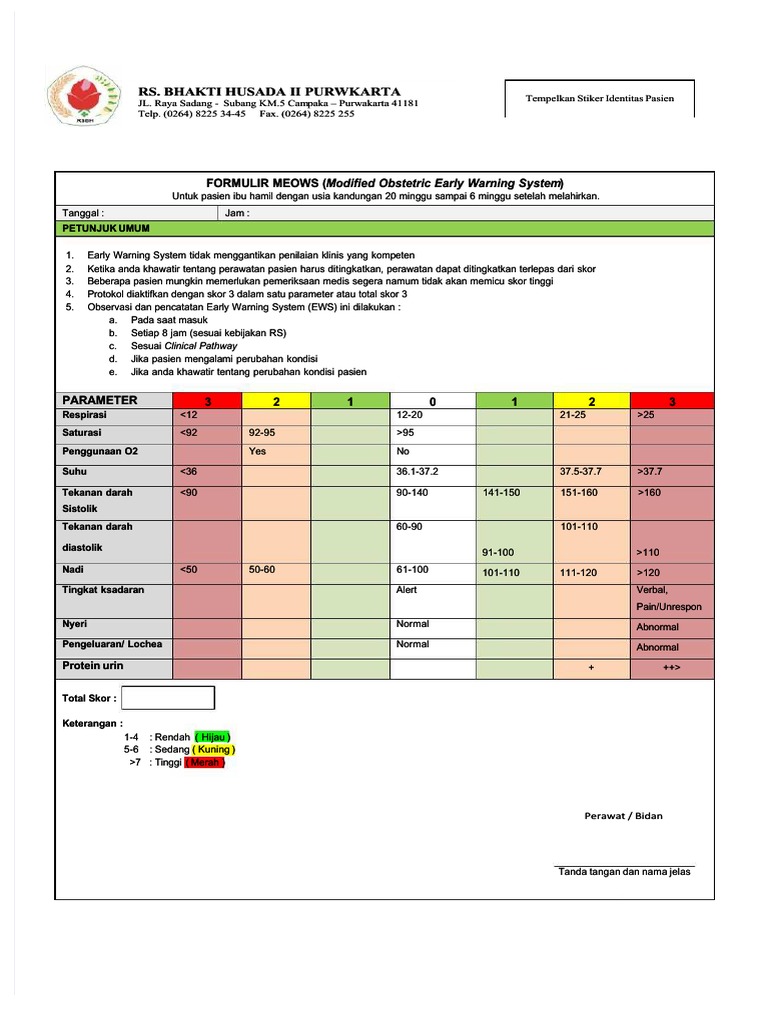Formulir Meows (FORMULIR MEOWS (Modified Obstetric Early Warning System ...