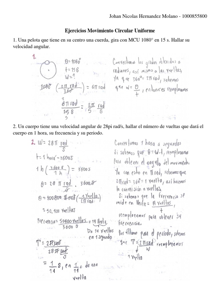 Ejercicios Movimiento Circular Uniforme | PDF | Velocidad | Mecanica ...