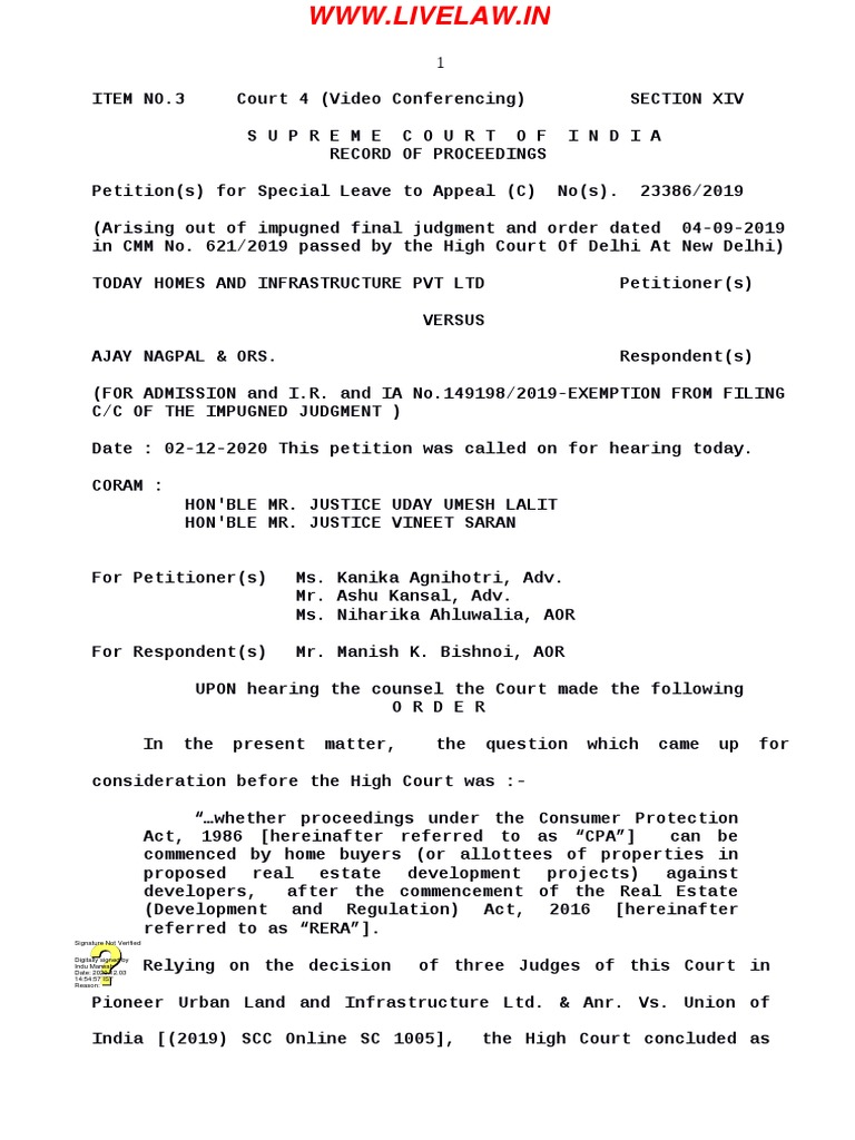 TODAY HOMES AND INFRASTRUCTURE PVT LTD vs. AJAY NAGPAL | PDF | Judgment ...