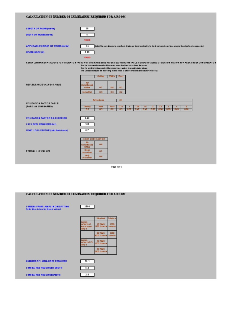 Lighting Calculation Sheet | Download Free PDF | Lighting ...