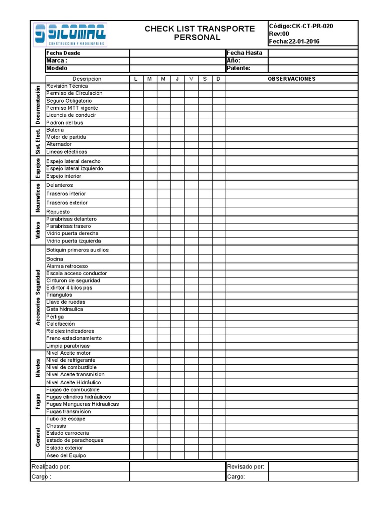 Check List - 06 Bus Transporte Personal | Descargar gratis PDF | Bienes ...