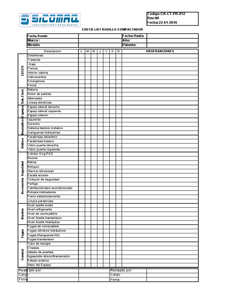 Check List - 12 Rodillo Compactador | PDF