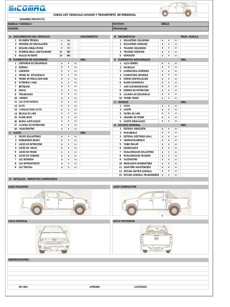 Check List - 31 Camioneta | PDF | Vehículos de ruedas | Coche