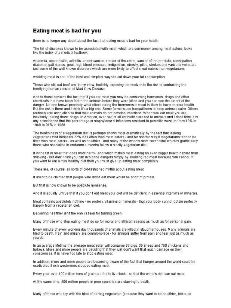 Eating Meat Is Bad For You Et Al | PDF | Meat | Vegetarianism