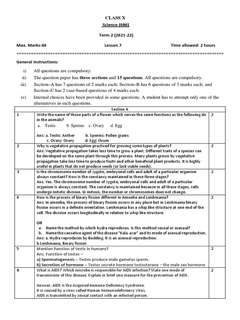 Class X Science Term 2 Exam Paper | PDF | Dominance (Genetics) | Evolution