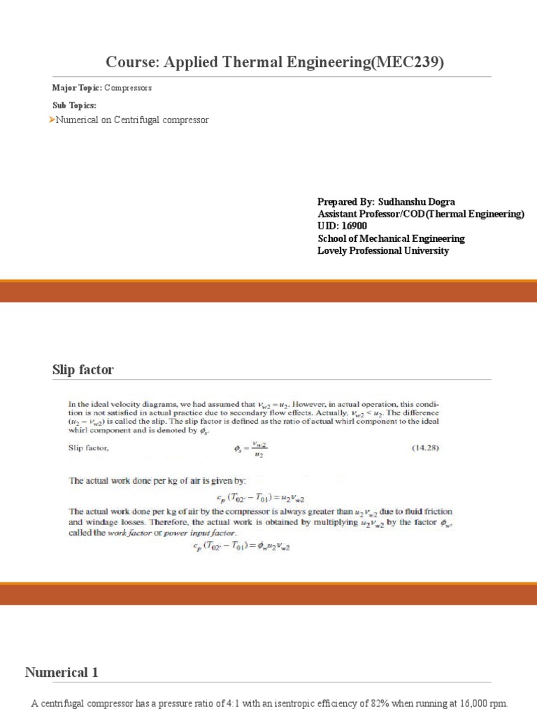 Numerical On Centrifugal Compressor | PDF