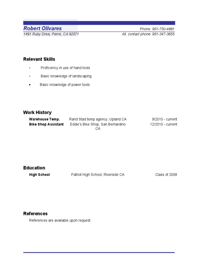 Robert Olivares - Skills & Work History | PDF