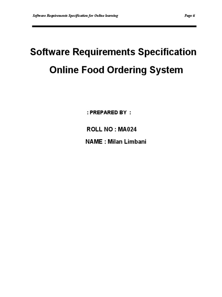Software Requirements Specification Online Food Ordering System | PDF ...