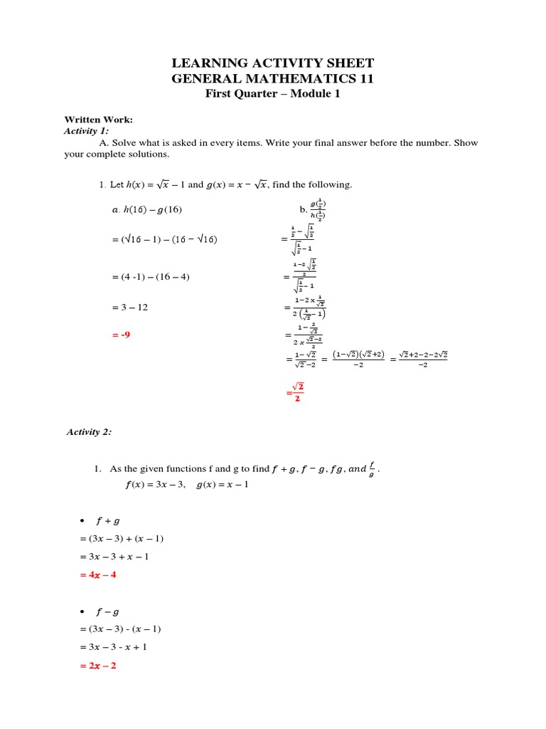 GENERAL MATHEMATICS Answer Key | PDF | Function (Mathematics) | Logarithm