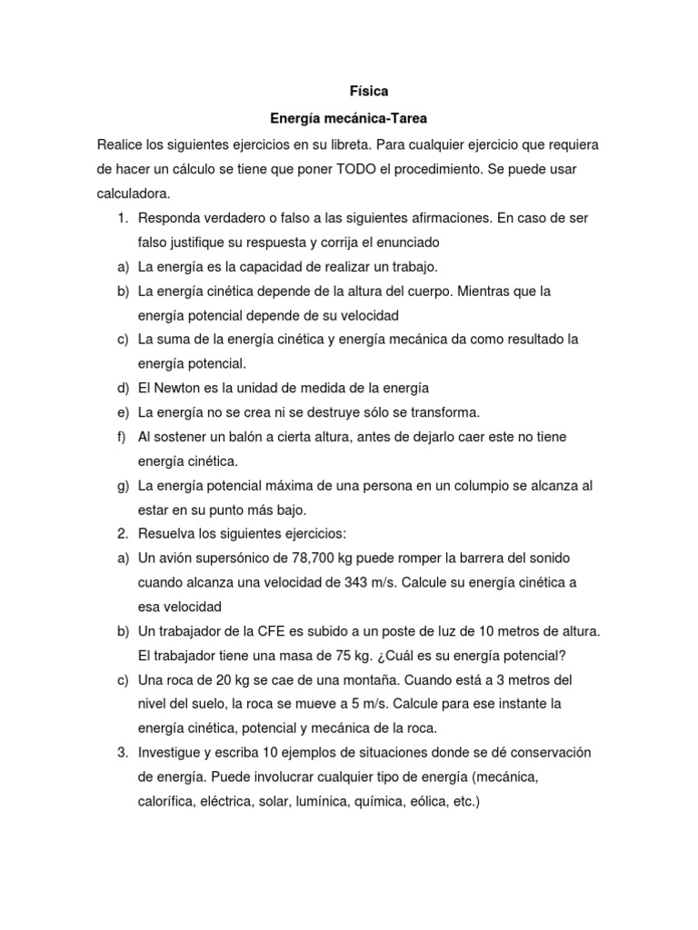 Ejercicios de Energía Mecánica Resueltos | PDF | Energía cinética ...