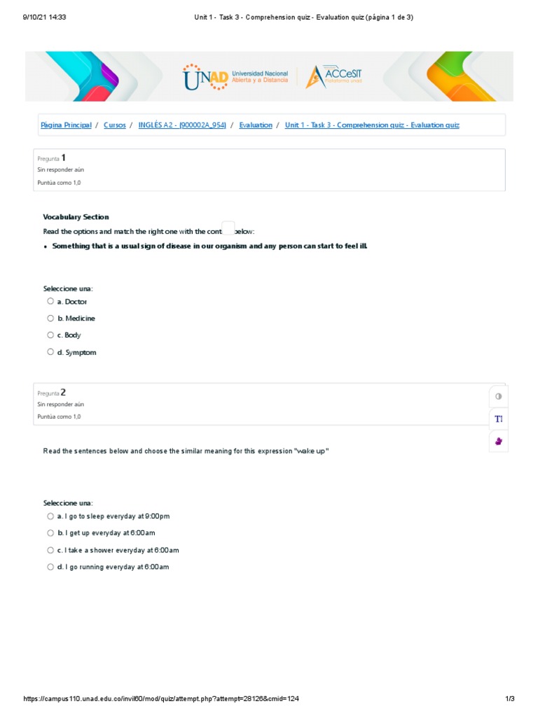 Unit 1 - Task 3 - Comprehension Quiz - Evaluation Quiz (Página 1 de 3) | PDF