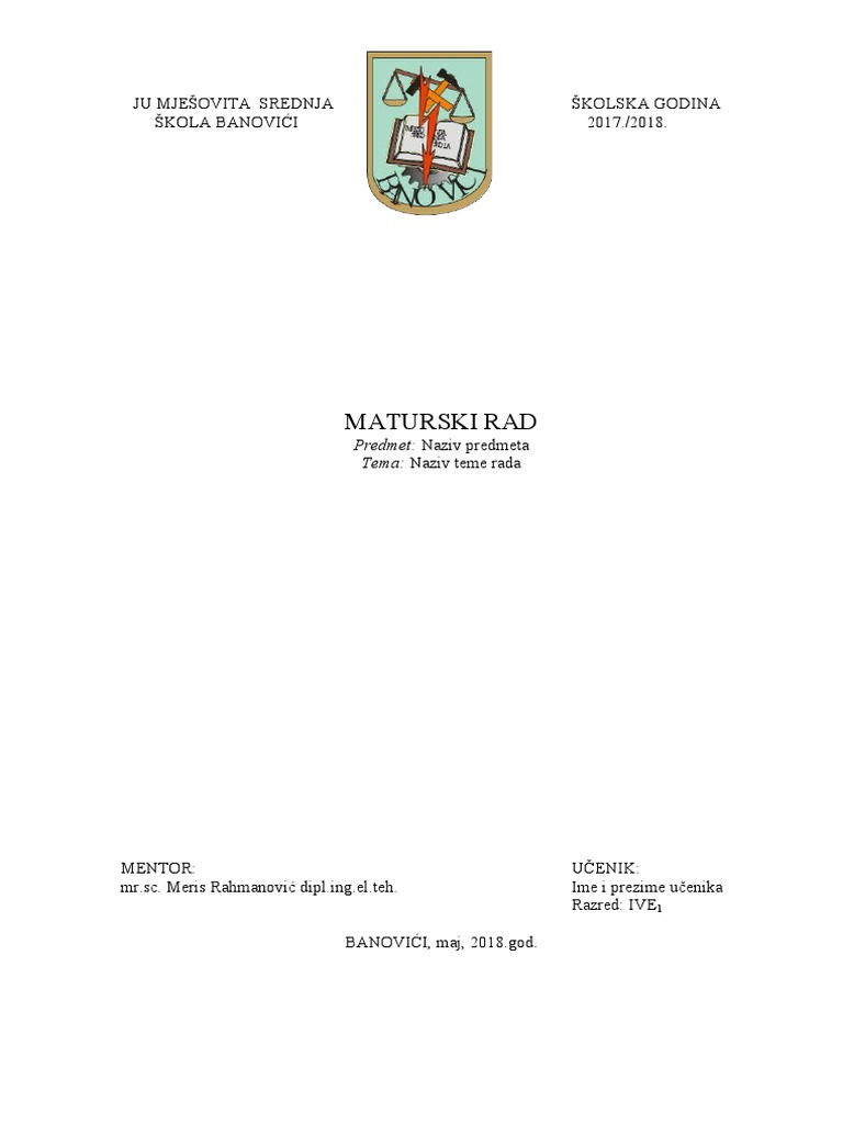 Upustvo Za Izradu Maturskog Rada Banovici | PDF