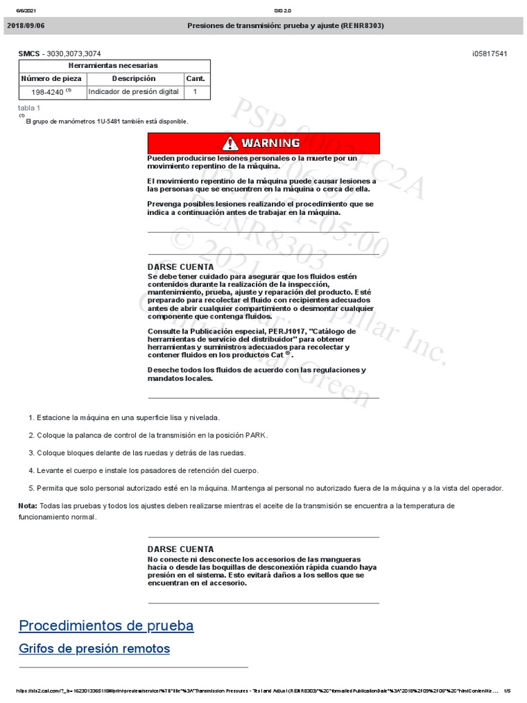 777F Prueba de Presiones de Transmision JRP 777F Sis 2.0 | PDF | Transmisión (Mecánica) | Embrague