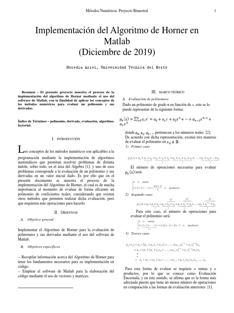 Método de Horner | PDF | Matriz (Matemáticas) | Análisis numérico