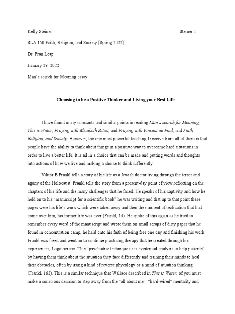 Mans Search Fro Meaning Essay | PDF