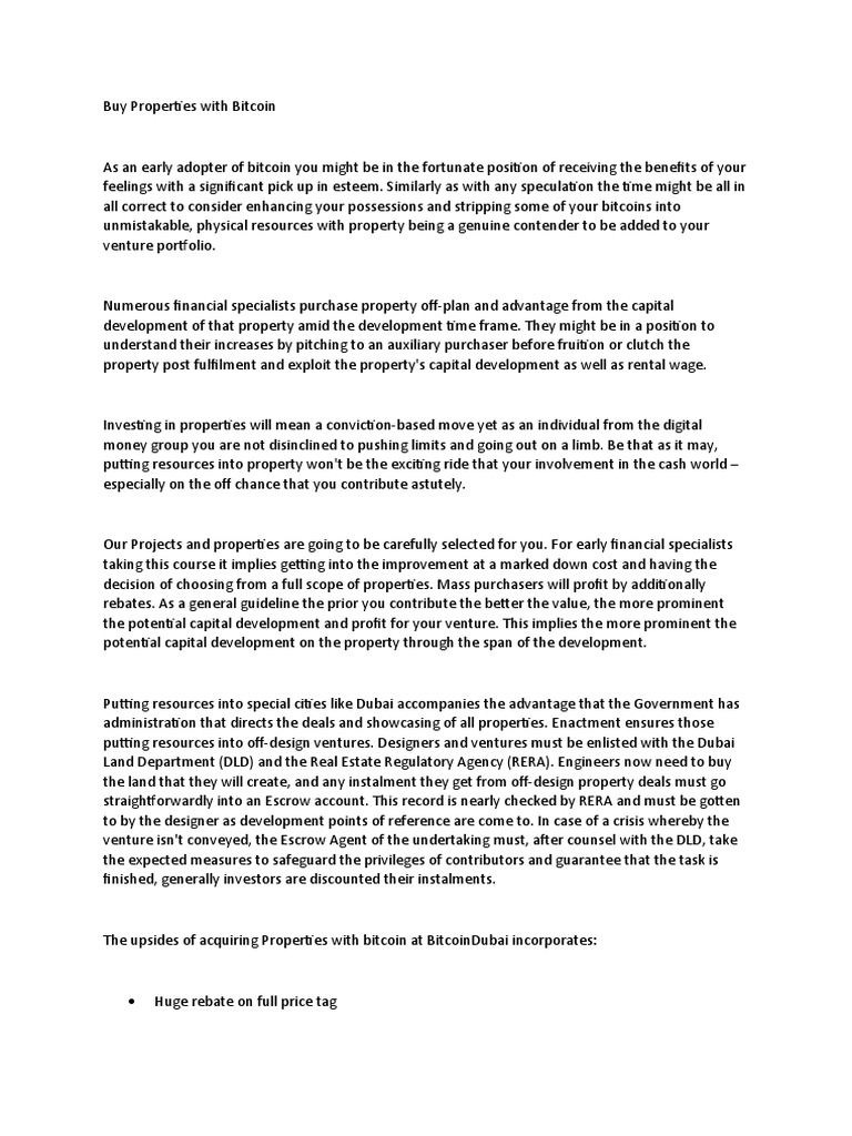 Buy Properties With Bitcoin | PDF | Property | Bitcoin