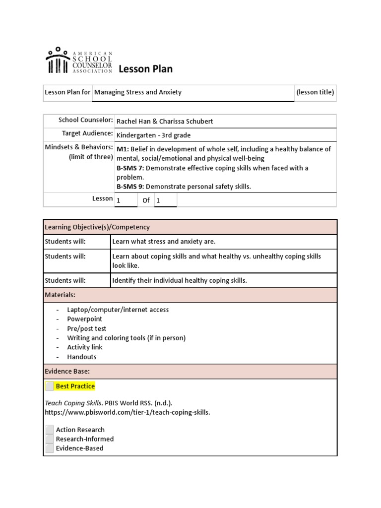 CSP 515 - Mangaging Stress Anxiety Asca Lesson Plan Template | PDF ...