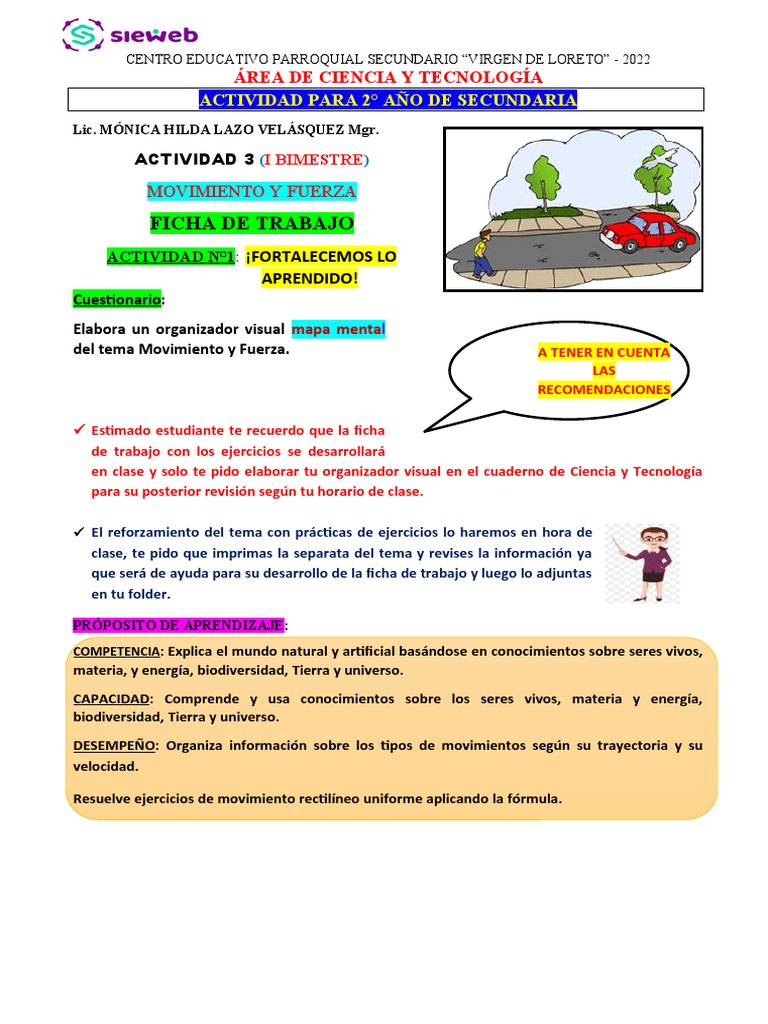 ACTIVIDAD 3 MOVIMIENTO Y FUERZA 2° Sec | PDF | Fuerza | Las leyes del ...