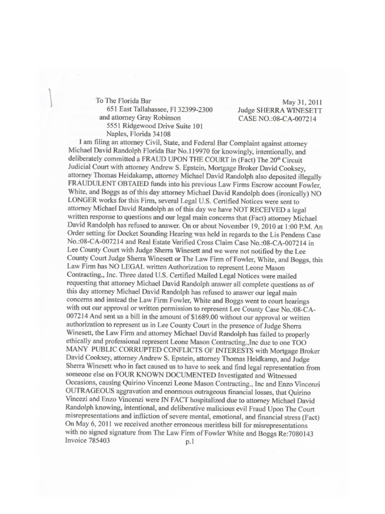 The Florida Bar Complaint Against Attorney Michael David Randolph ...