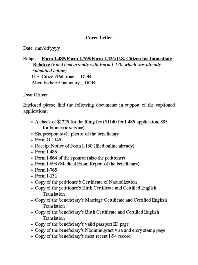 Application Package for Concurrent Filing of Forms I-485, I-765, I-131 ...