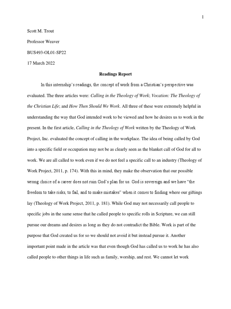 Reading Report | PDF | God | Theology