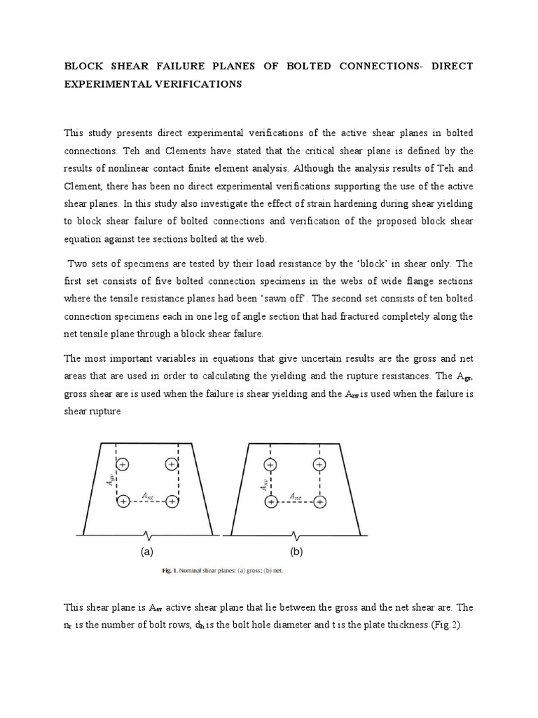 Block Shear Failure Planes of Bolted Connections | PDF | Fracture ...