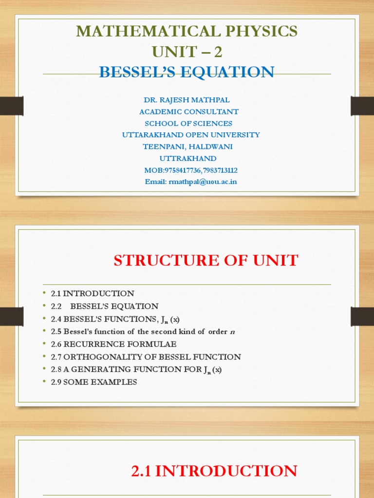 Mathematical Physics Unit - 2: Bessel'S Equation | PDF | Equations | Mathematical Analysis