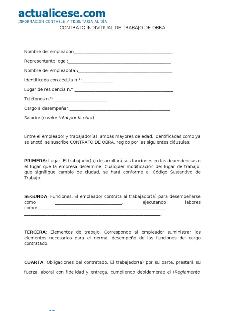 Minuta Contrato de Obra | PDF | Salario | Derecho laboral