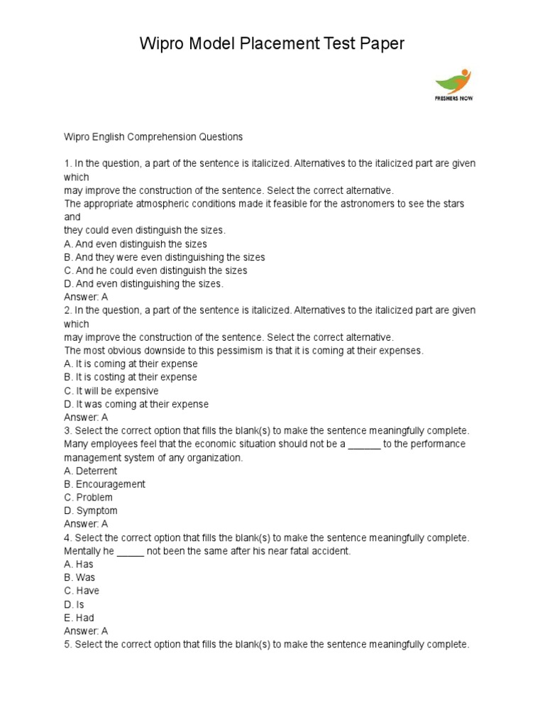 Wipro Old Placement Test Paper | PDF | Atmosphere Of Earth | Troposphere