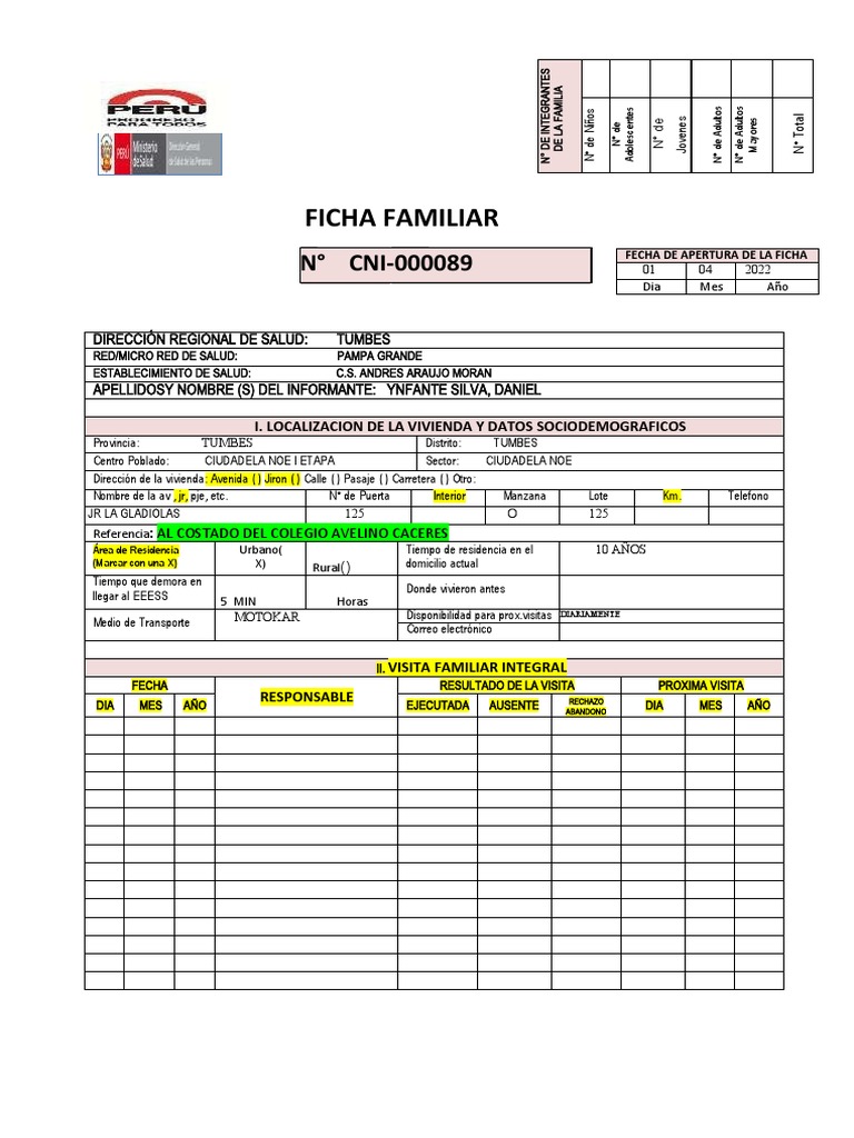 Formato Ficha Familiar Comunitaria | PDF | Familia | Adultos