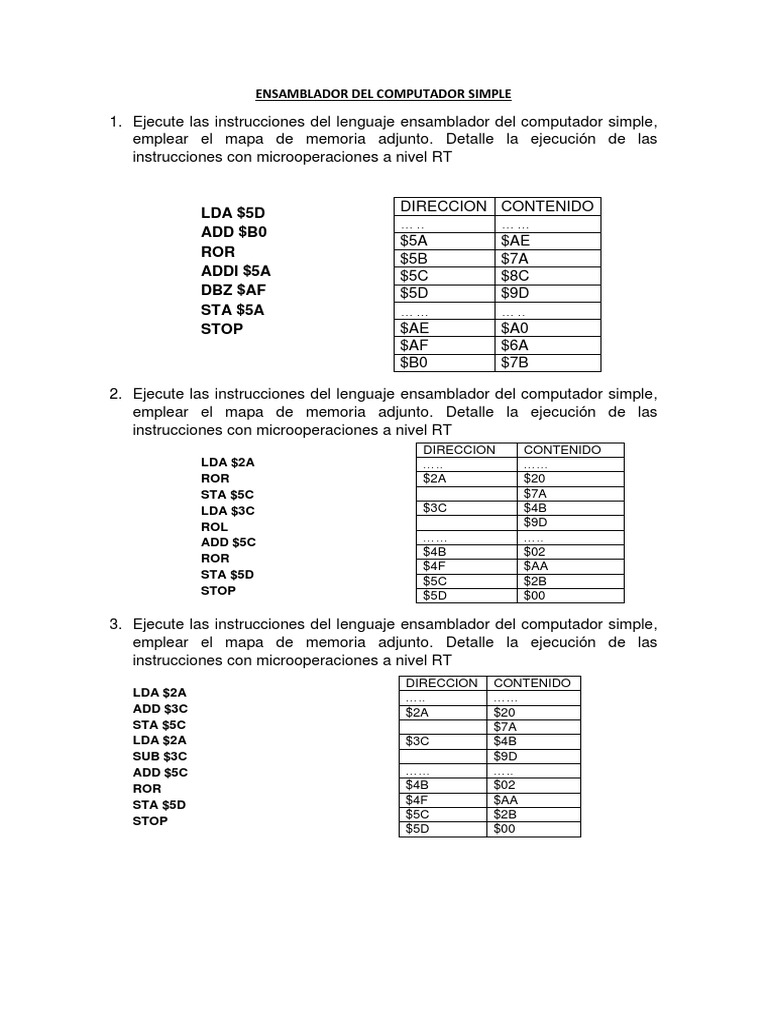 Ejercicios Propuestos Ensamblador Computador Simple | PDF | Edad de información | Clases de ...
